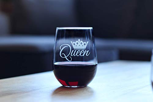 Queen – Cute Funny Stemless Wine Glass, Large Glasses, Etched Sayings, Gift Box