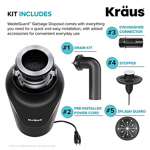 KRAUS Premier 32-inch 16 Gauge Undermount 50/50 Double Bowl Stainless Steel Kitchen Sink with WasteGuard™ Continuous Feed Garbage Disposal, KBU22-100-75MB