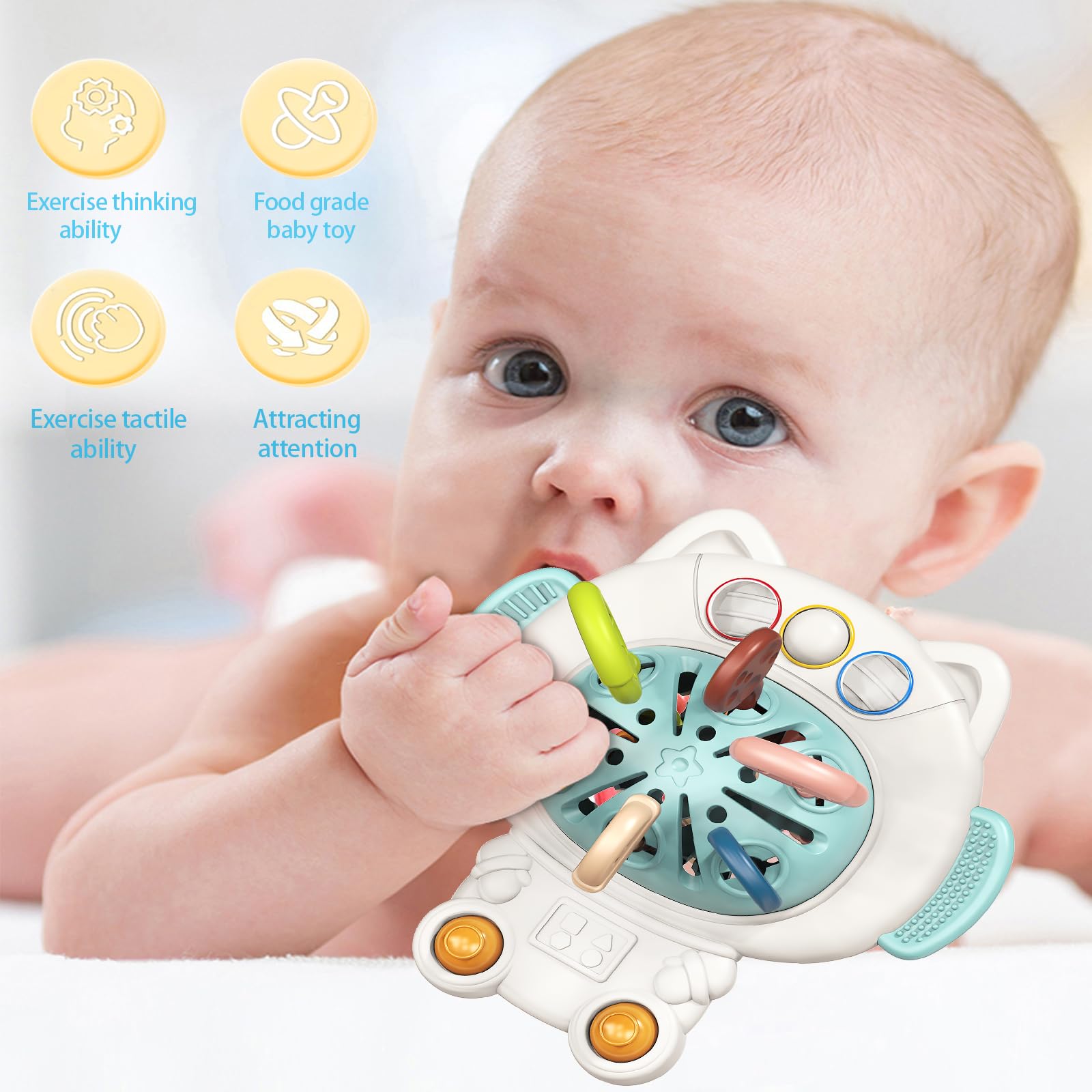 Montessori Pull String Toys for Baby, Silicone Sensory Toys with Food Grade Pull String Activity - Travel Toys, Teething Strings for 1 Year Old Toddler, Early Development Birthday Toy for Babies