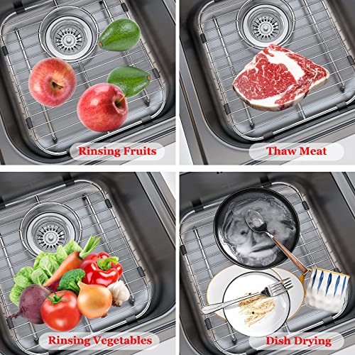 Orgneas Sink Protectors for Kitchen Sink, Universal Double Bowl Sink Bottom Grid 13.2"x11.6"x1.25", 304 Premium Stainless Steel Kitchen Sink Protector Grid Sink Grate Rack Centered Drain 2 Packs