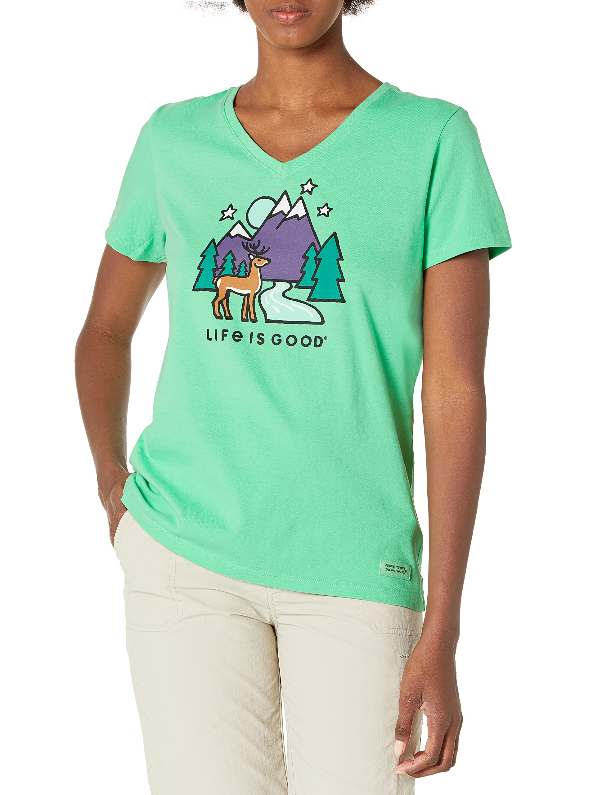 Life is Good Womens Crusher V-Neck Graphic T-Shirt, Spearmint Green, Medium