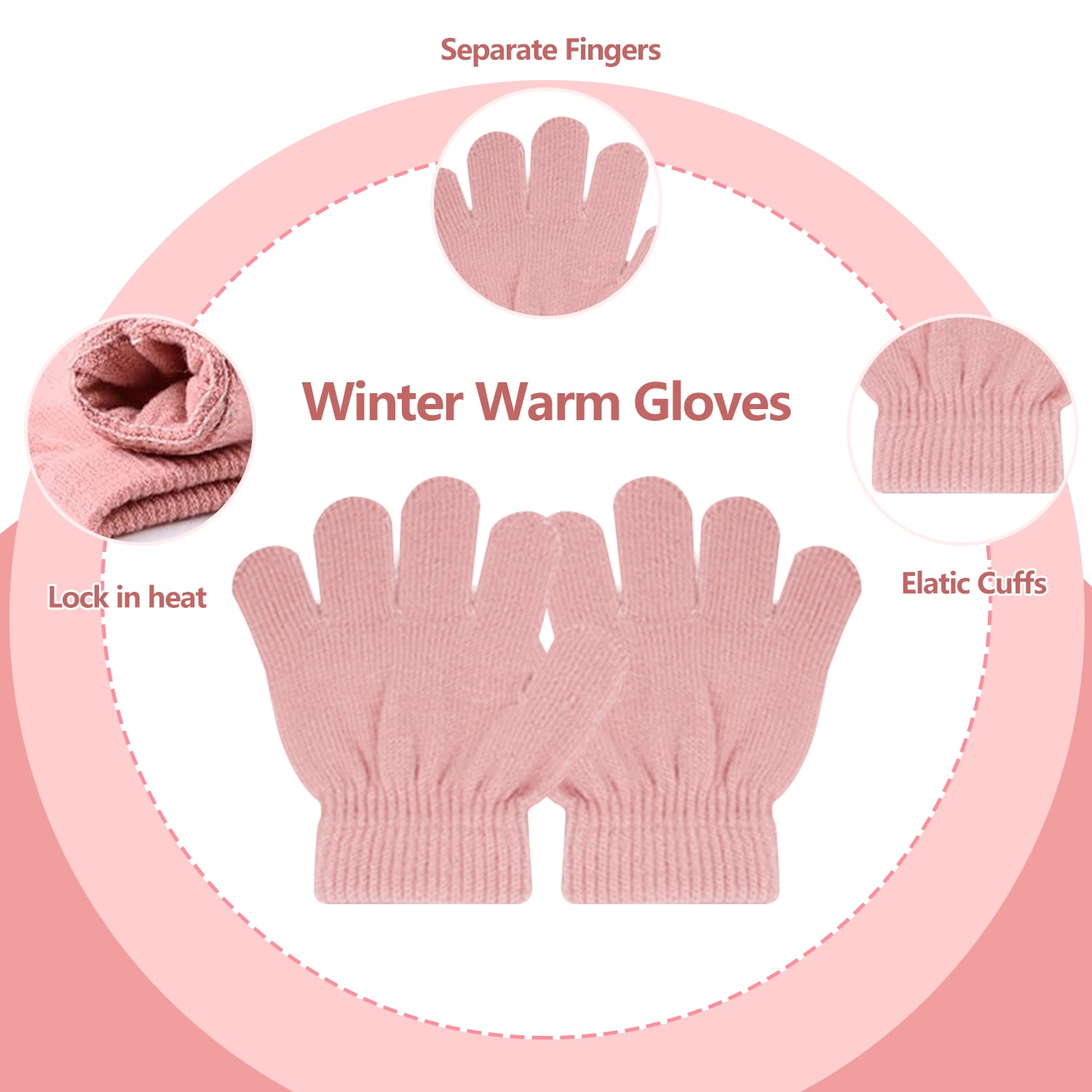 Kids Winter Beanie Hat Scarf Gloves Set for 2-6 Years Old, Toddler Winter Knit Hat Gloves Neck Warmer with Fleece Lined (pink)