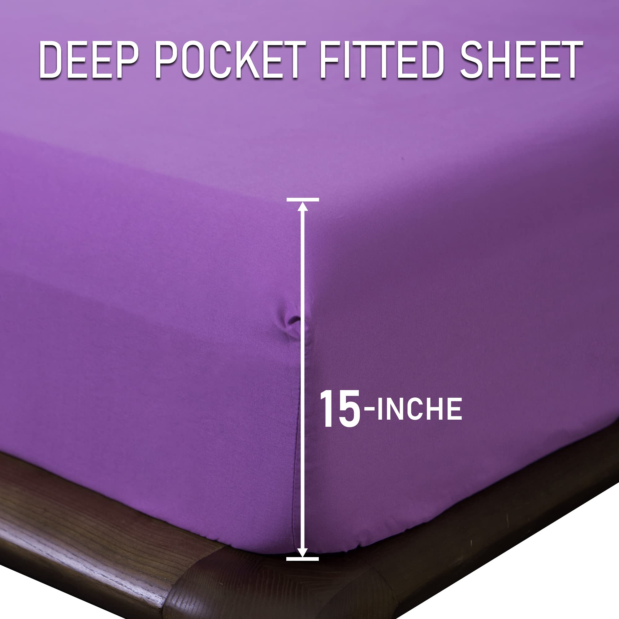 JSELF Twin Bed Sheet Set 1800 Thread Count Soft Breathable Microfiber Hypoallergenic Bed Sets 15 Inch Deep Pocket, 4 Pieces, Lavender Bed Sheets