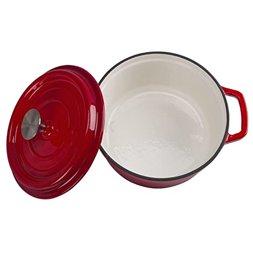 OLLAKOK 2.5 QT Enameled Dutch Oven Pot with Lid Enameled Cast Iron Dutch Oven with Dual Handles Heavy Duty Cast Iron Pot for Family (Red)