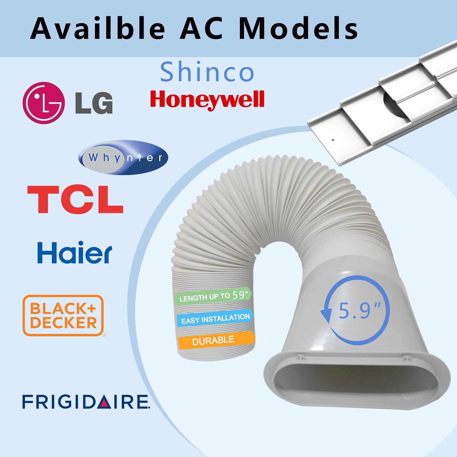 Portable AC Window Vent Kit with 5.9" Exhaust Hose, Adjustable Window Sliding AC Vent Kit for AC Unit, Universal AC Seal Plate with Coupler for Sliding Window or Door