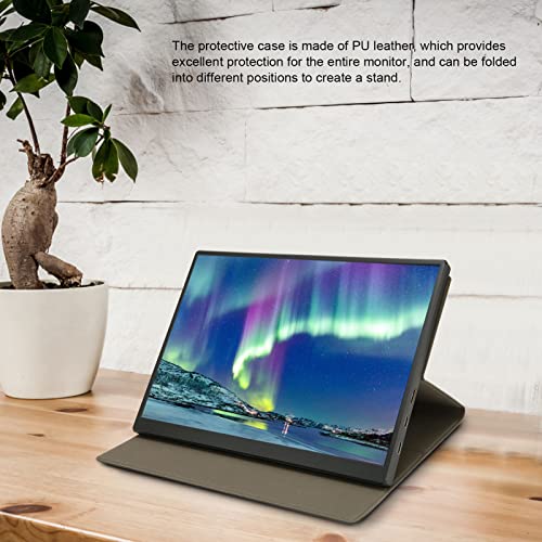 Portable IPS Screen FHD IPS Screen Small High Sensitivity Monitor 1920x1280 Builtin Speakers with PU Leather Gaming Case