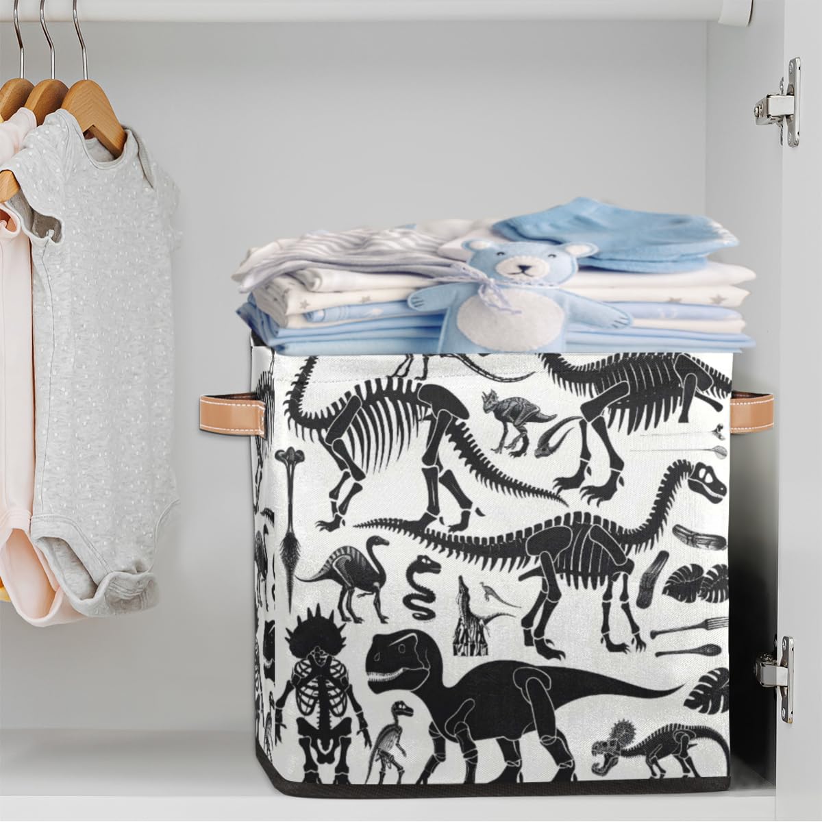 Tablerazzi Dinosaur Bone Cube Storage Bin, 13 Inch Collapsible Fabric Storage Cube Bin, Foldable Cube Baskets for Shelf, Closet, Organizer