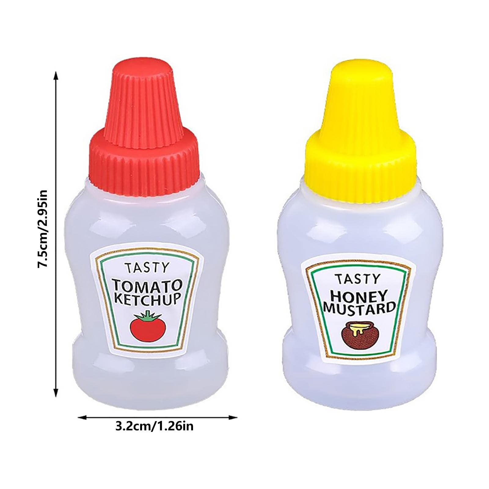 Littryee 2PCS Mini Ketchup Bottles, Refillable Salad Dressing Tomato Ketchup Squeeze Containers Bottle, Portable Condiments Jars Salad Dressing Container Bottle for Kids Adults Bento Box