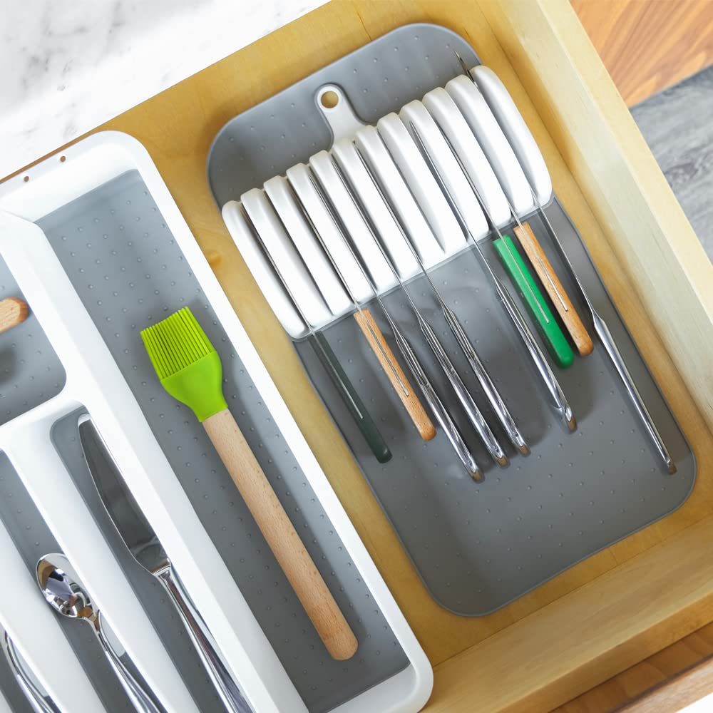 Madesmart Premium Antimicrobial Classic Large Knife Mat Soft-Grip, Non-Slip Drawer, Long-Lasting Home Organization, EPA Certified, White