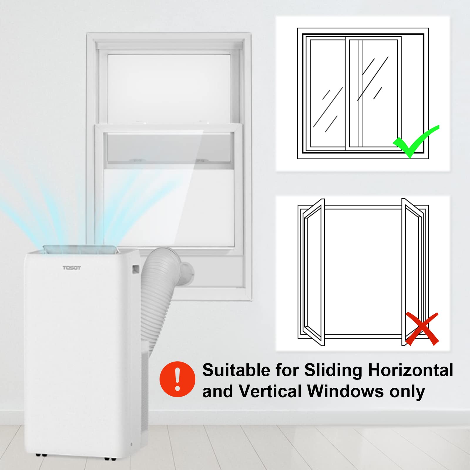 Portable AC Window Vent Kit with 5.9β Exhaust Hose Universal Window Seal Kit for Portable Air Conditioner, Adjustable Portable AC Windows Vent Kit for Sliding Horizontal and Vertical Window