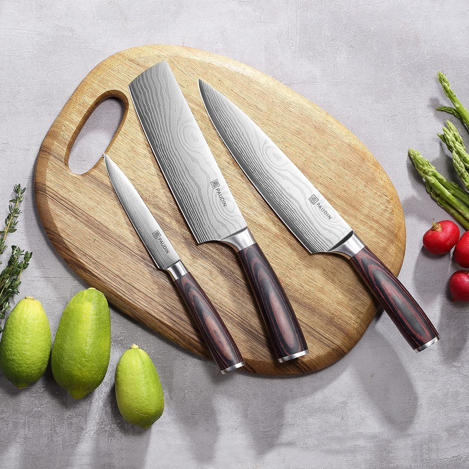 PAUDIN Nakiri Knife, Chef's Knife and Utility Knife
