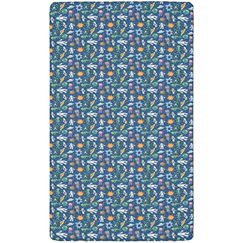 Space Themed Fitted Crib Sheet,Standard Crib Mattress Fitted Sheet Soft & Stretchy Fitted Crib Sheet-Great for Boy or Girl Room or Nursery,28β x52β,Multicolor