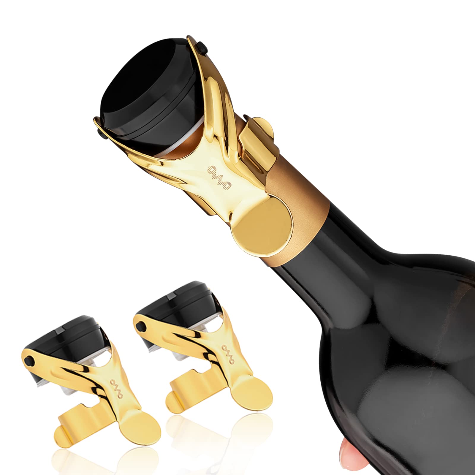 OWO Wine stoppers Stainless Steel Wine Saver Plug with Silicone Wine Saver for all Standard Bottle Necks Leak proof Keep Fresh (Gold, 2 Pack)