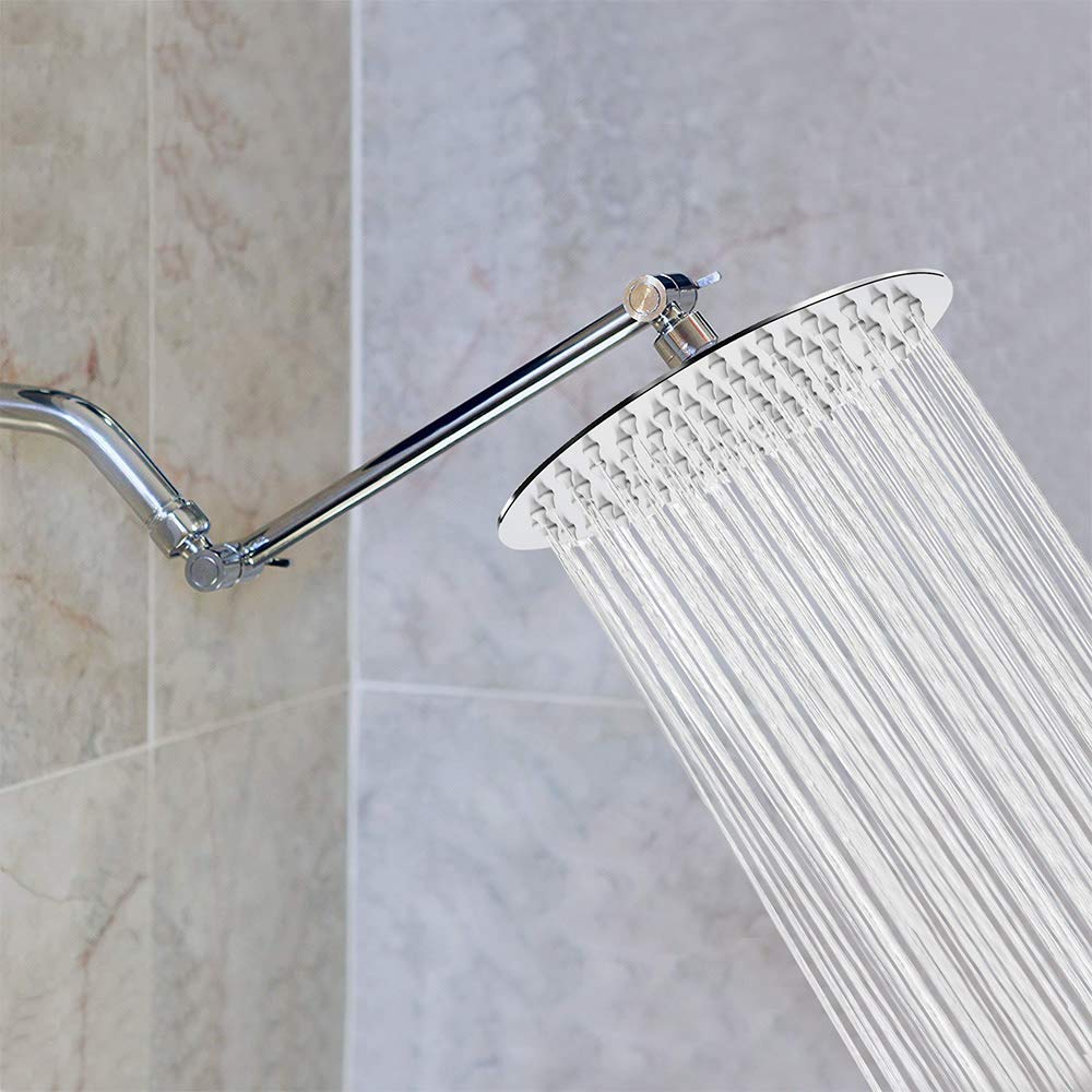 Rain Shower Head with 11'' Adjustable Arm, NearMoon High Pressure Stainless Steel Rainfall Showerhead, Ultra-Thin Design - Pressure Boosting (8-Inch Shower Head with Arm, Chrome)