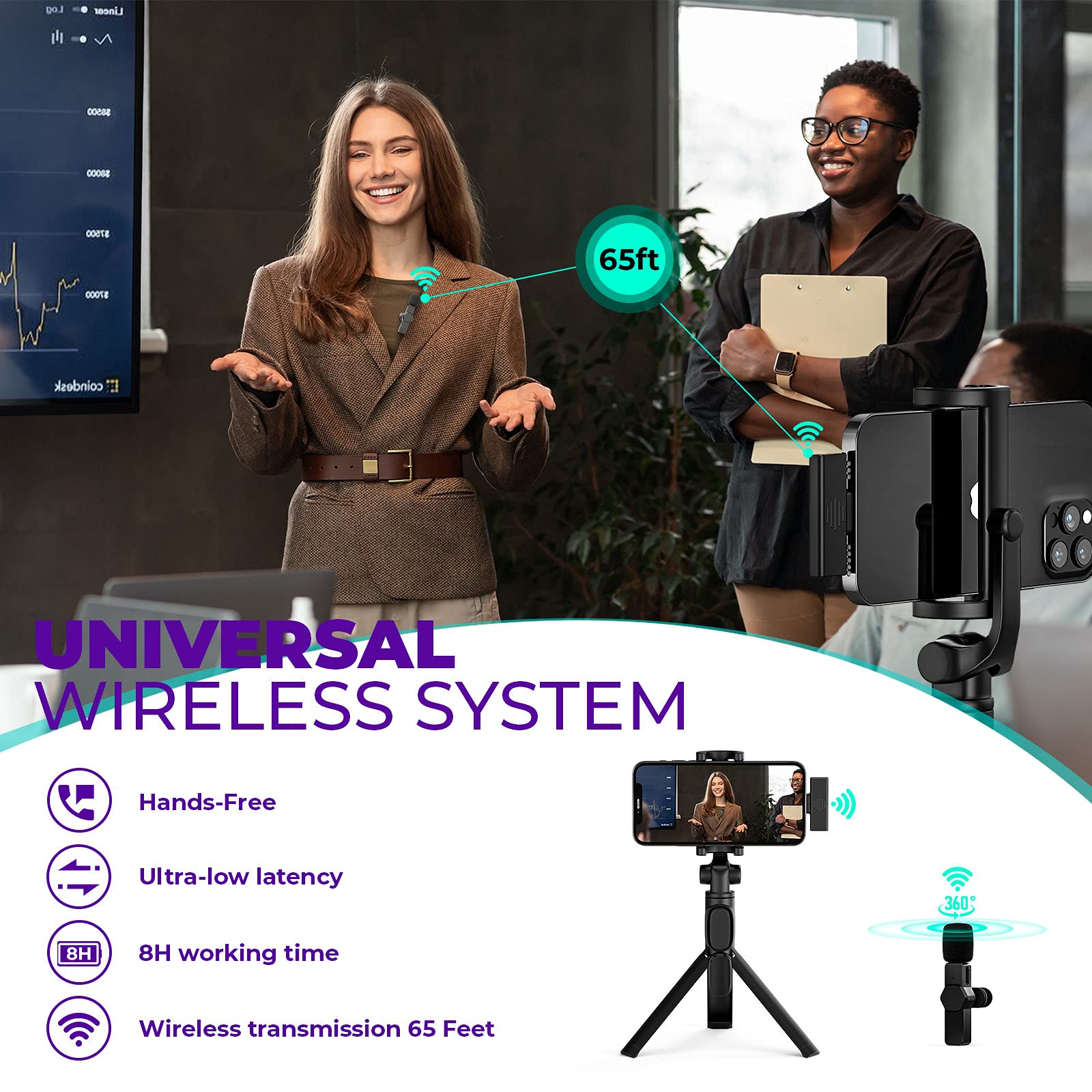 JSSEVN Wireless Lavalier Microphone Compatible with iPhone iPad, Plug-Play Wireless Mic for Recording, YouTube, TikTok, Facebook Live Stream, Noise Reduction Auto-Sync (NO APP or Bluetooth Needed)