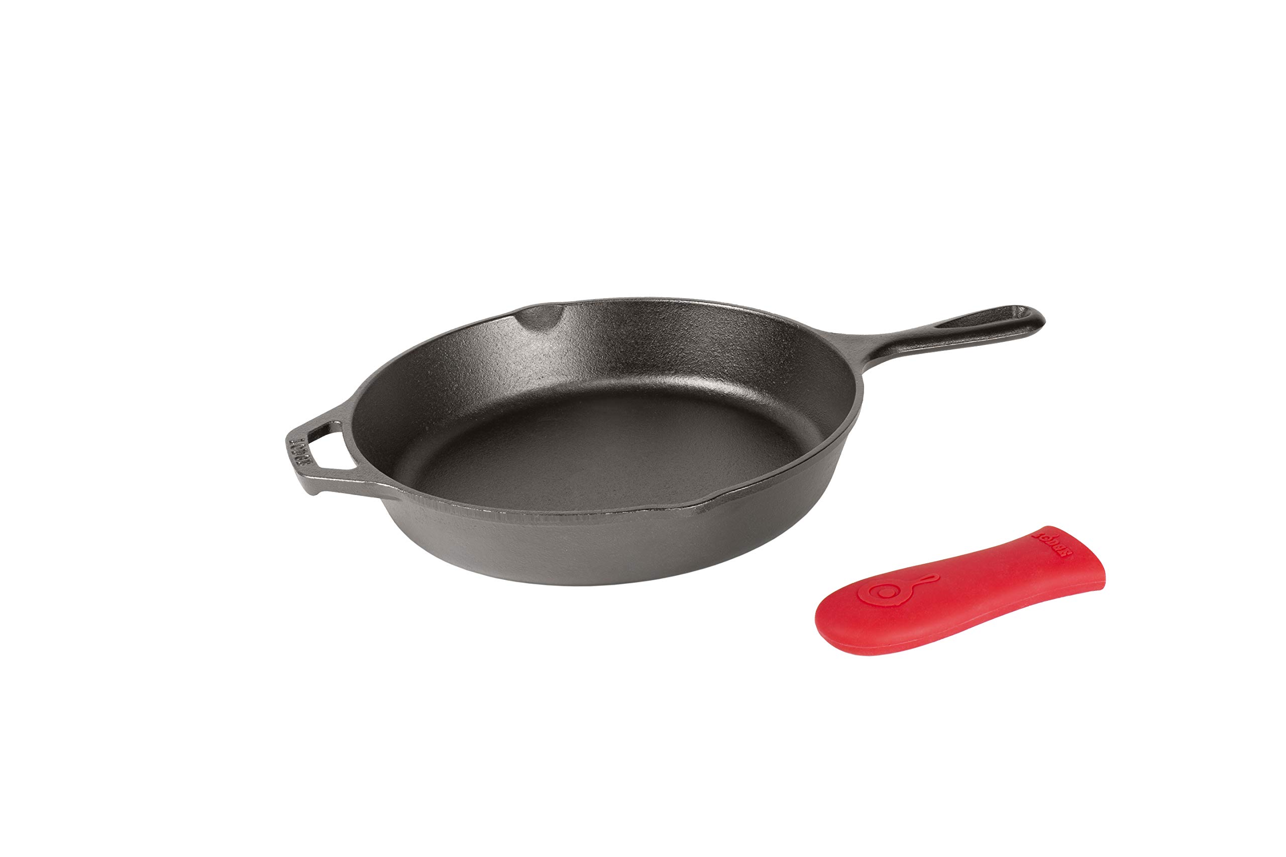 Lodge Cast Iron Skillet with Red Silicone Hot Handle Holder, 10.25-inch & ASAHH41 Silicone Assist Handle Holder, Red, 5.5" x 2"