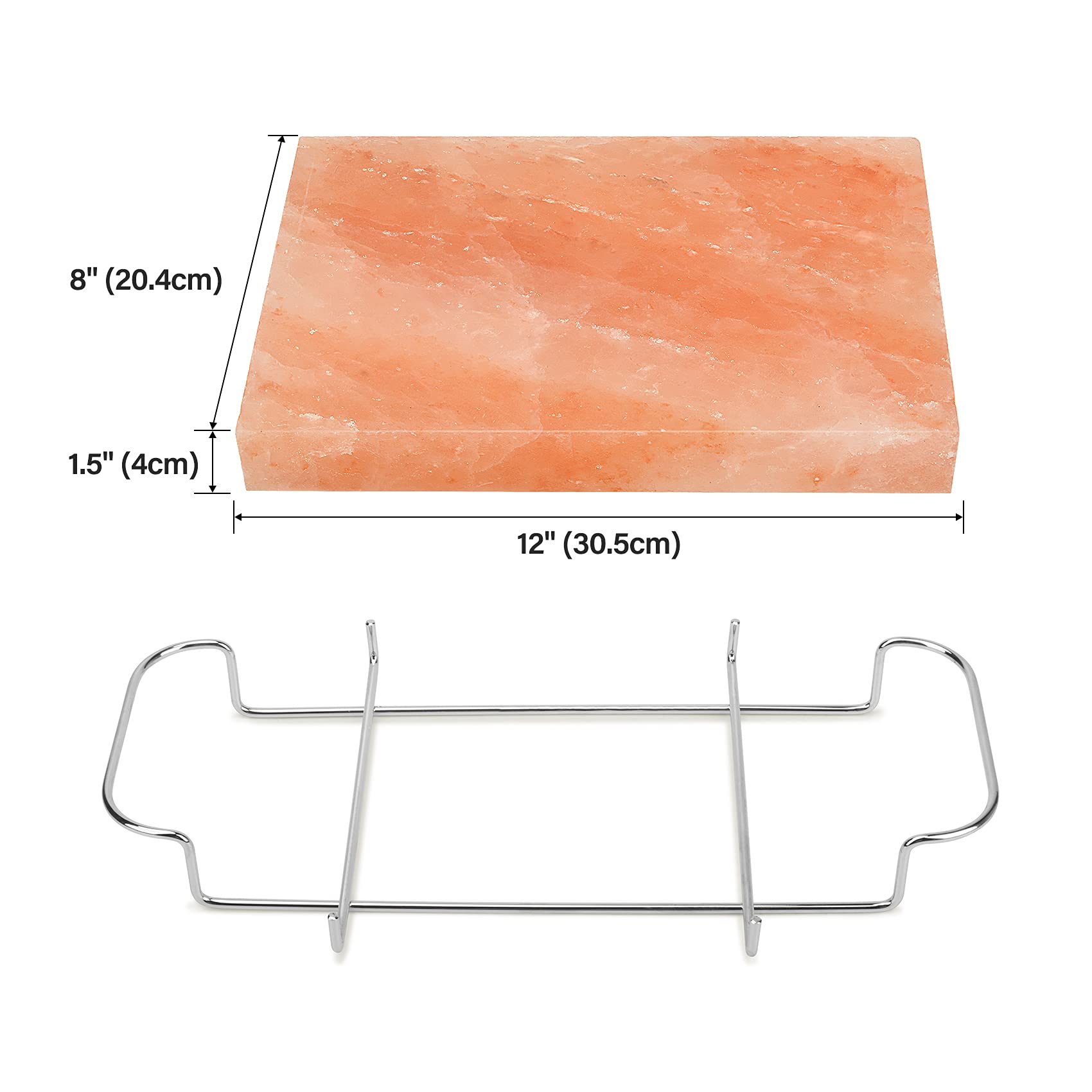 Onlyfire Himalayan Salt Block Cooking Plate with Steel Tray Set 12β x 8β x 1.5β for Cooking, Grilling, Cutting and Serving