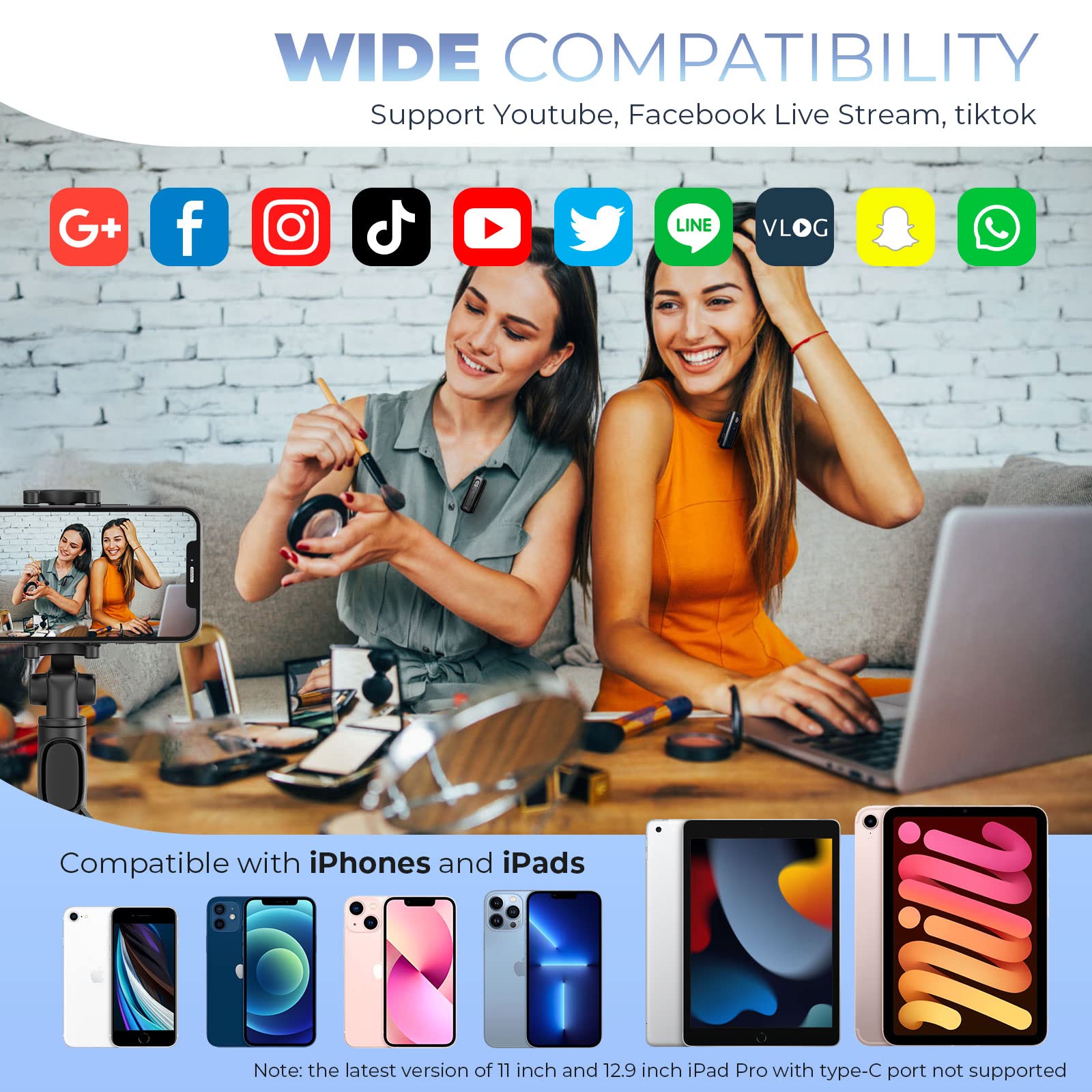 JSSEVN Wireless Lavalier Microphone, Plug-Play Wireless Mic Compatible with iPhone iPad, Auto Sync Noise Reduction Mic for Recording, YouTube, Facebook Live Stream, NO APP or Bluetooth Needed