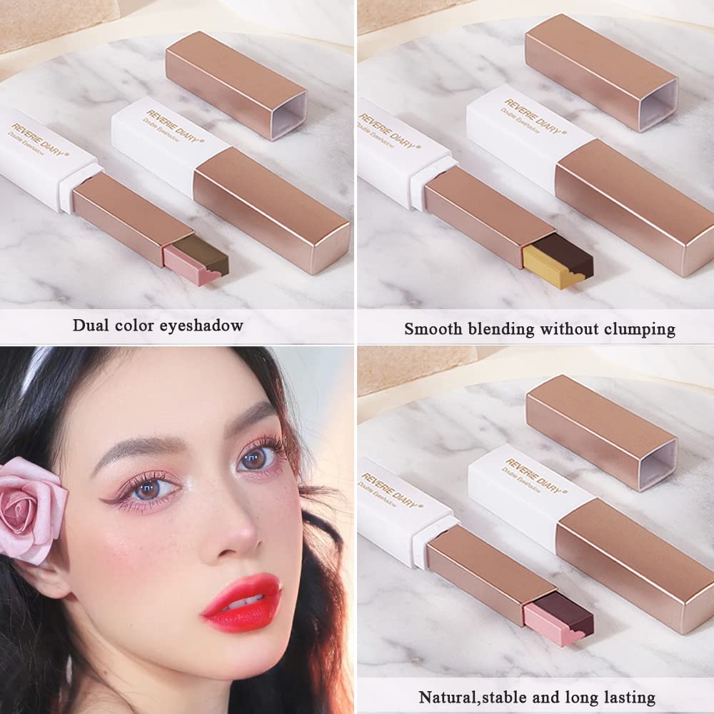 REVERIE DIARY 3PCS Eyeshadow Stick and Eyeliner Pen Two Colors In One Swipe for 3 Seconds Eye Makeup, Waterproof and Long Lasting Eye Shadow Pencil, Hypoallergenic Cream Eyeshadow