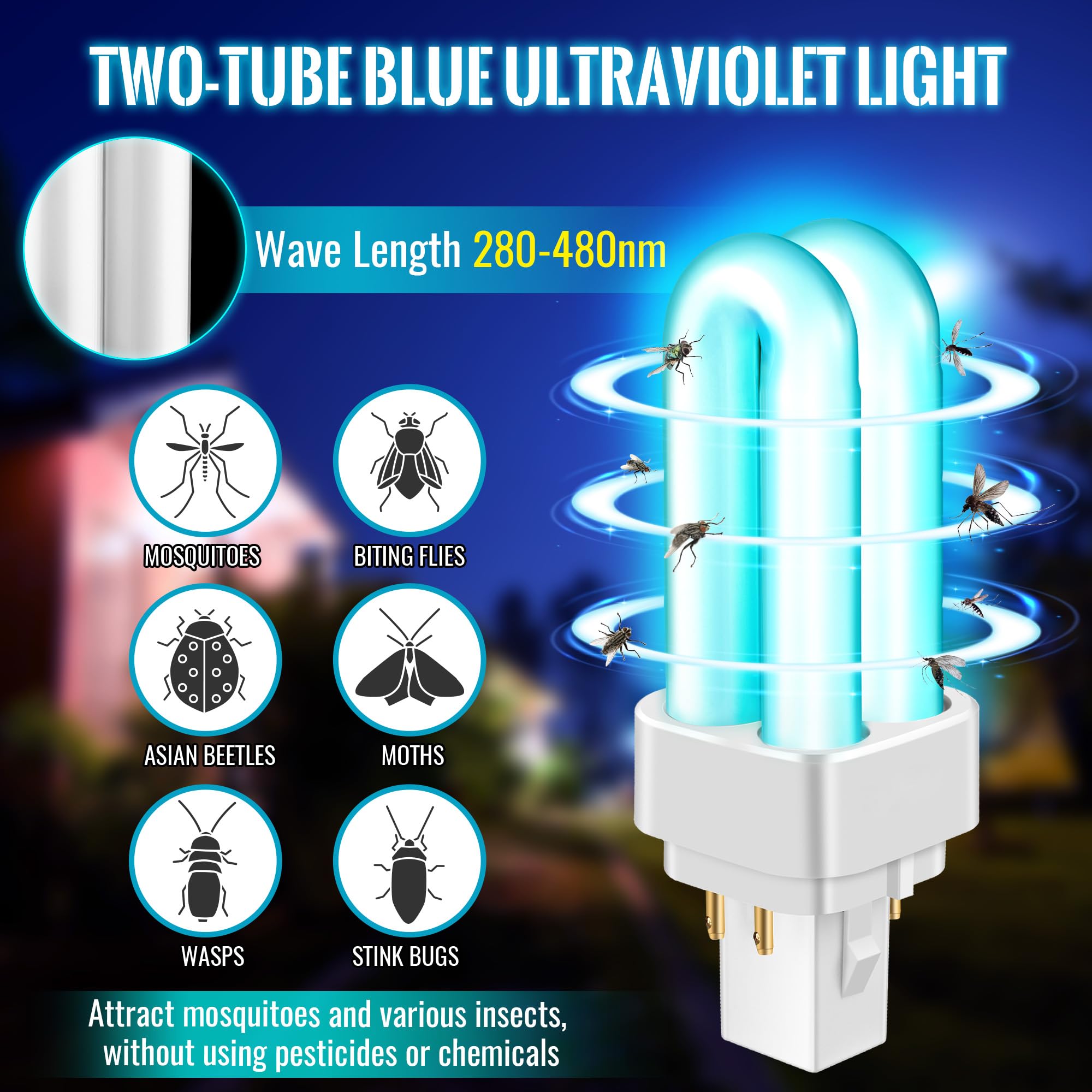 Qualirey 4 Pack 41050 7W Replacement Bulbs Compatible with Dynatrap DT1050 DT1100 DT1250, Bug Zapper Replacement Bulb Blue Mosquito UV Light 1/2 Acre Insect Trap Killer Lamp Bulb