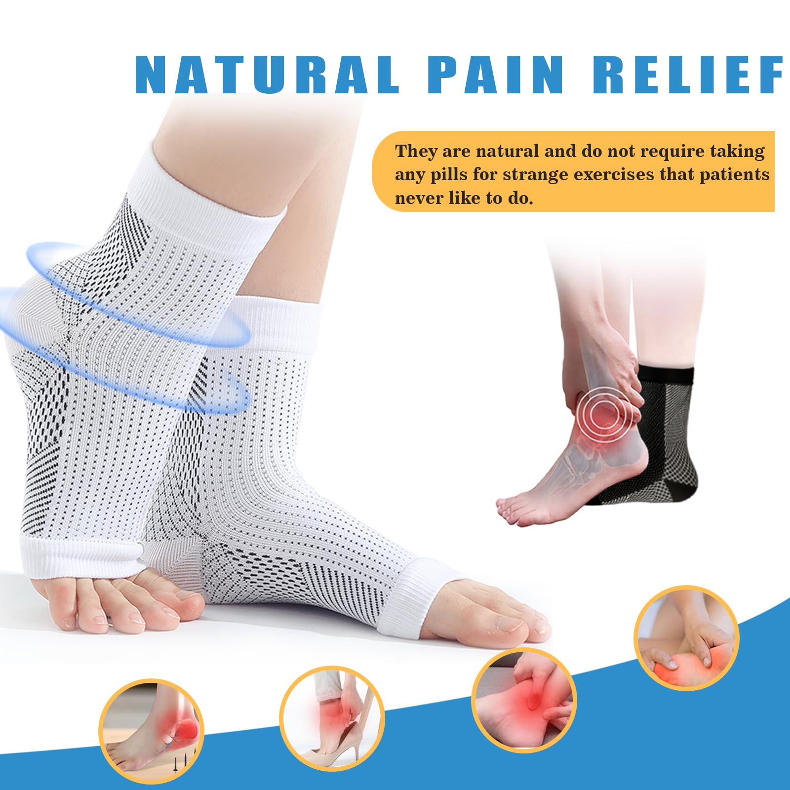 Neuropathy Socks for Women, 6Pairs Soothe Compression Socks for Neuropathy Pain, Ankle Brace Plantar Fasciitis Swelling Relief (L/XL)