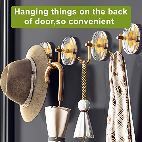 Wall Hooks for hanging heavy duty, 4 Pack Over the Door Hooks Shower Towel Hooks Coat Hooks Wall Mounted,Damage Free Adhesive Hooks,Gold Hooks for Bathroom Bedroom Kitchen Door Garage Closet - Gold