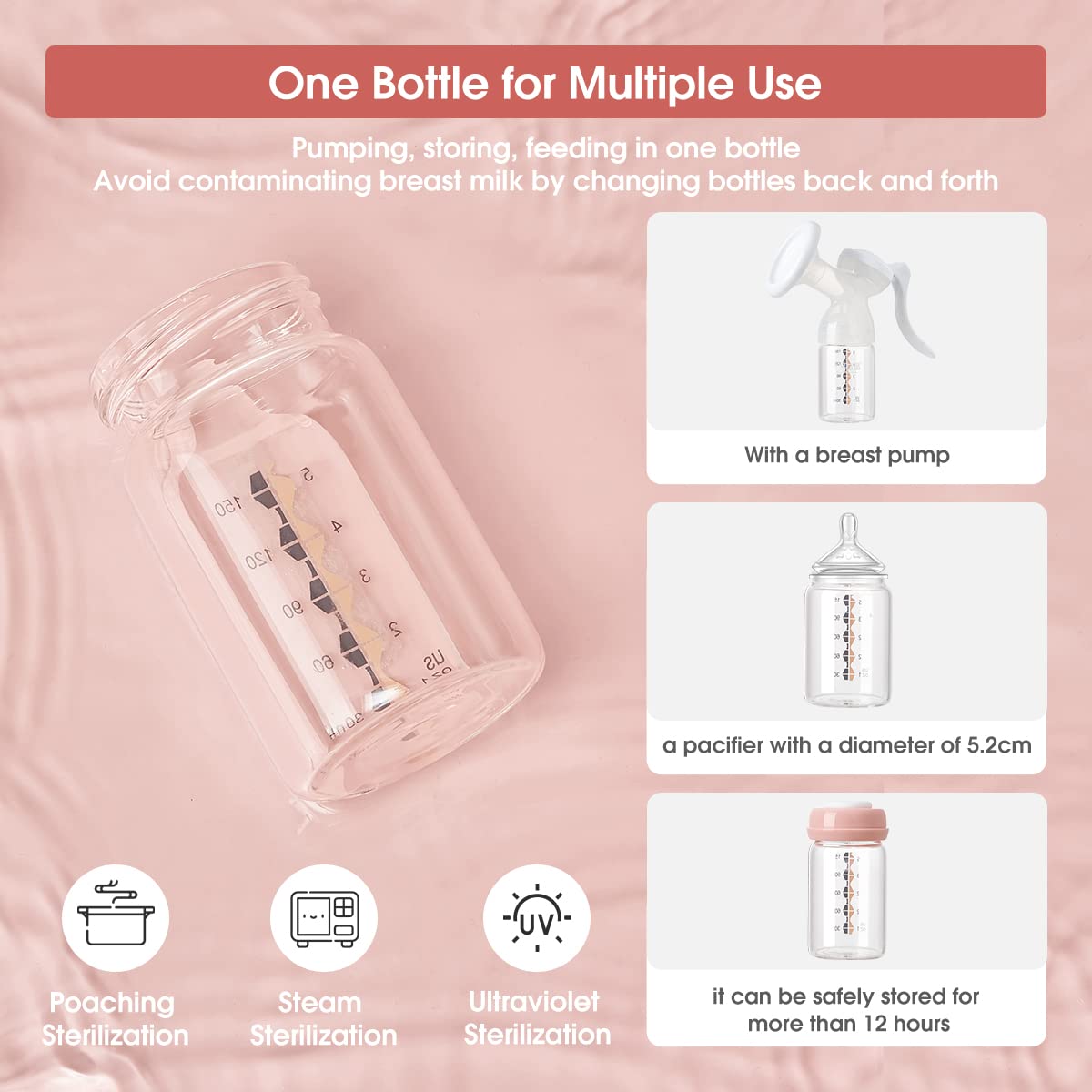 SEEDNUR Breastmilk Bottles 3pc Set with Leak Proof Lids 5oz 150ml Reusable Wide Neck Bottles Best for Breast Milk Collection & Storage Solution BPA Free Fits Most Breast Pumps