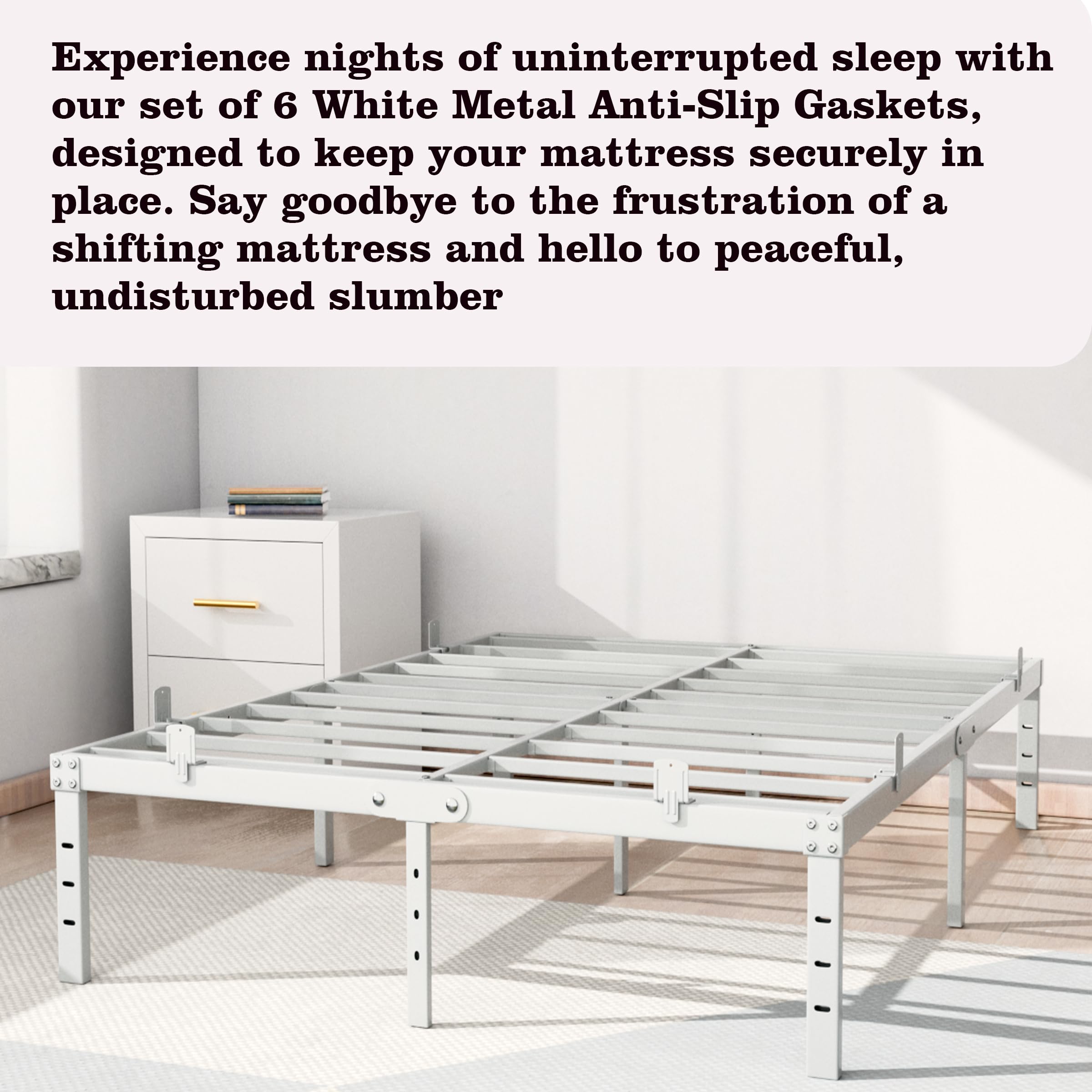 Set of 6 Metal Anti-Slip Mattress Gaskets - Prevents Sliding & Keeps Mattress in Place/Enjoy Peaceful Nights- Easy Installation/Solid Design White