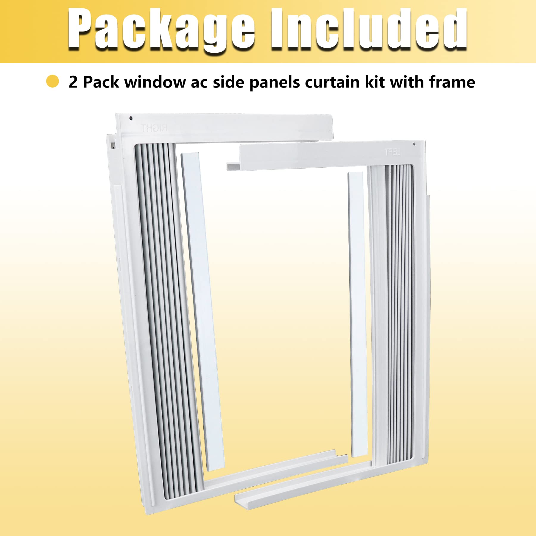 Powrocket Window AC Side Panel with Frame Set,Air Conditioner Accordion Filler Curtain Replacement Kit,Fits Most 8000 BTU Window Air Conditioner Units,White
