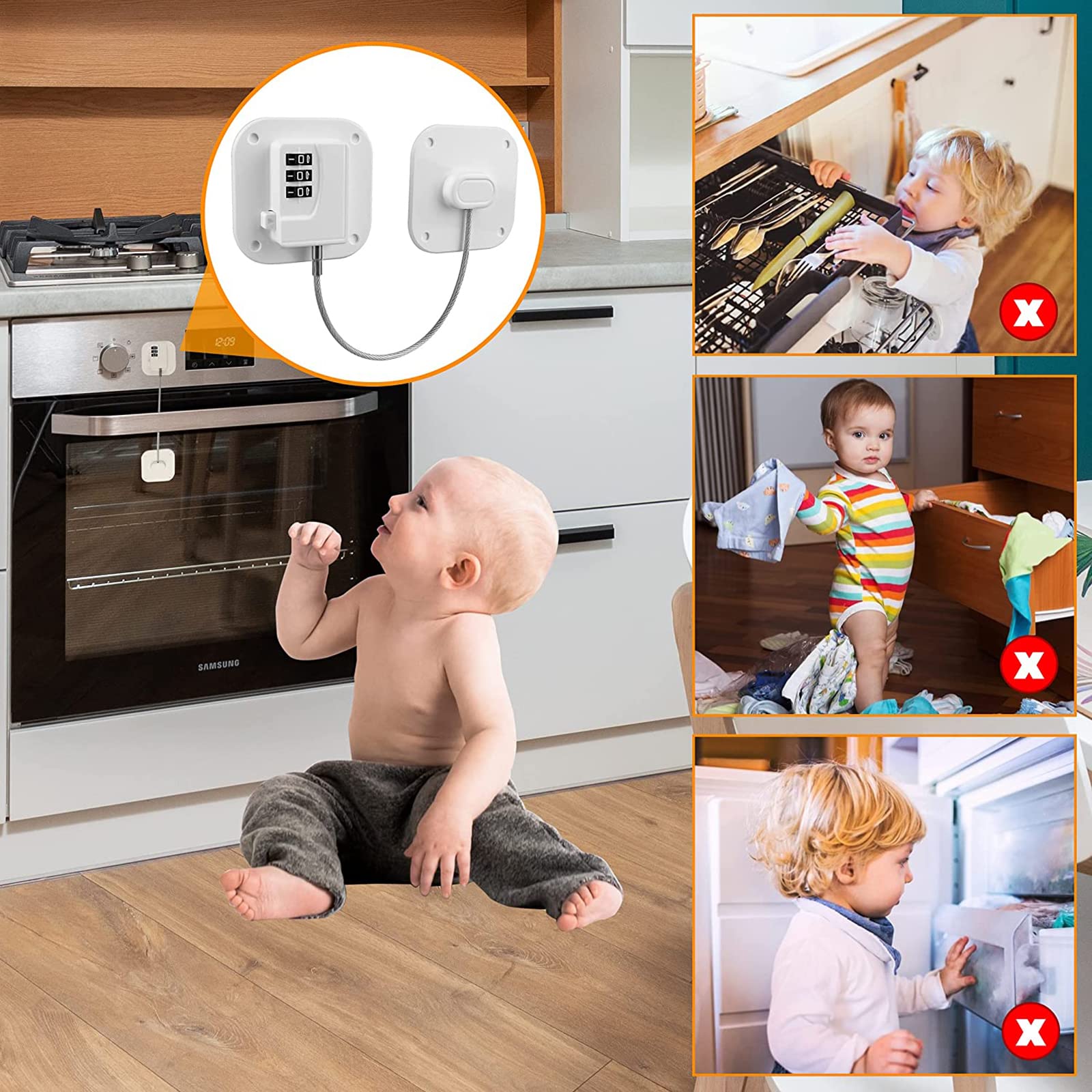 Refrigerator Locks, Child Locks for cabinets, Combination Locks Sticky Pantry Suitable for Children Adults Drawers freezers Windows Closets, etc. as Required (Pack of 2)