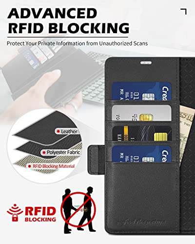 SHIELDON Wallet Case for Galaxy S23 Ultra 5G, Genuine Leather Case Kickstand RFID Blocking Credit Card Holder Shockproof Protection Magnetic Cover Compatible with Galaxy S23 Ultra 6.8" 2023 - Black
