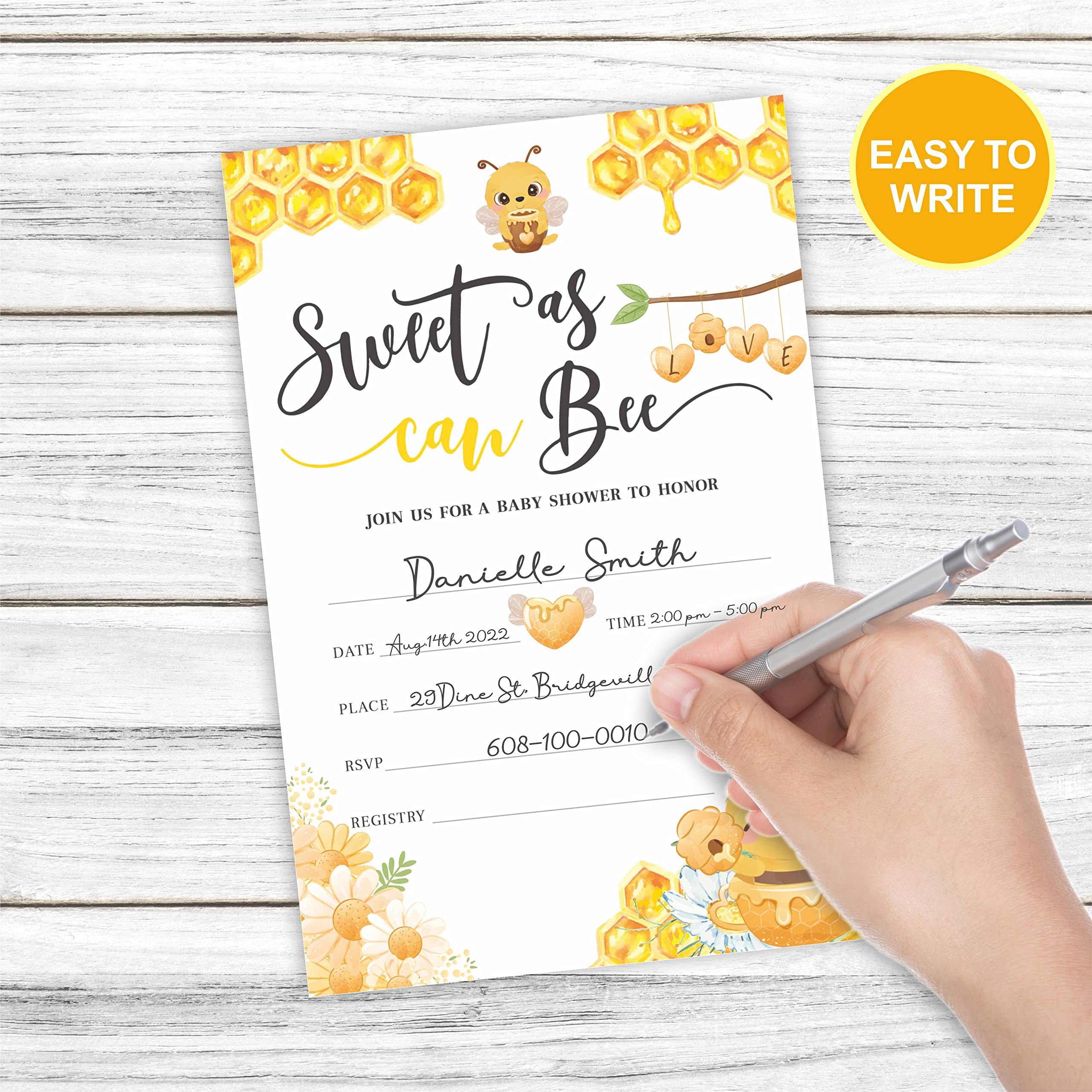 Sweet as Can Bee, Baby Shower Invitation Cards With Envelopes, Invites for Baby Showers and Parties - Pack of 25-(YQK-013)
