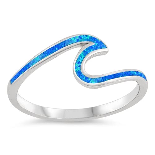Oxford Diamond Co Created Blue Opal Beach Ocean Wave Ring Sizes 7