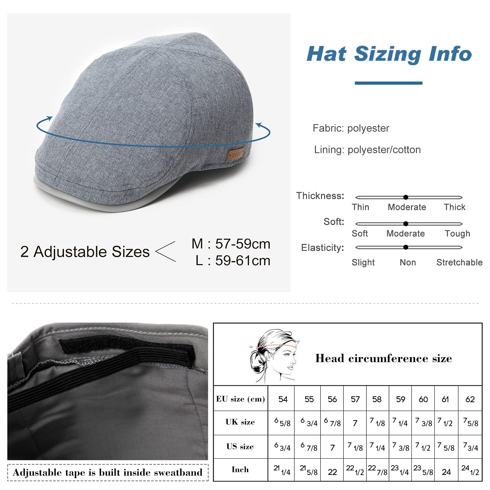 Jeff & Aimy Packable Cotton Flat Caps 1920s Gatsby Newsboy Driving Hunting Irish Cabbie Hat for Men Ivy Black Medium