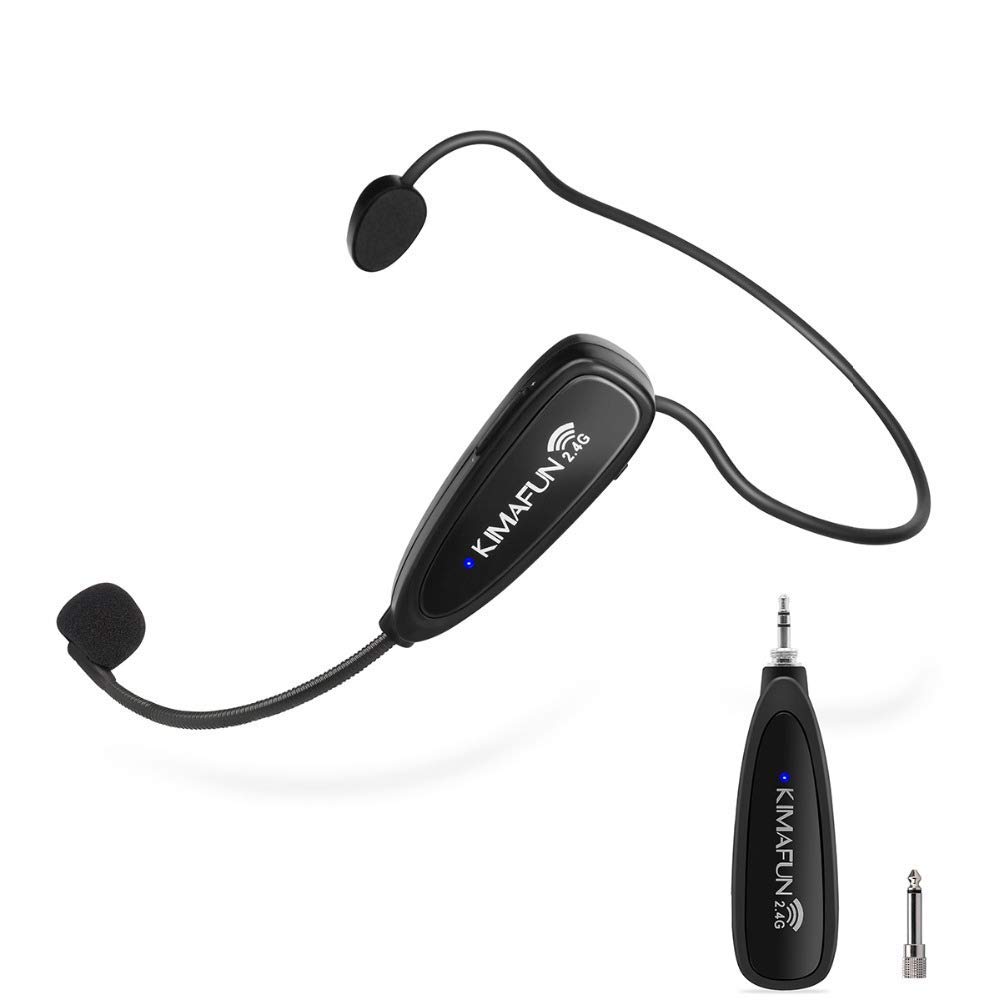 KIMAFUN Wireless Microphone Headset, 2.4G Wireless Microphone System Transmitter & Receiver, Headset and Handheld 2 in 1 for Voice Amplifier, Recording, Speaking, Online Chatting (G100)
