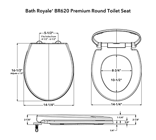 Round Toilet Seat BR620-00 White, Soft Close, Stain-Resistant and Easy to Clean, Fits All Toilet Brands; Premium Series by Bath Royale