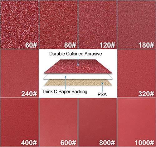 S SATC Premium PSA Sanding Discs 6 Inch 100 PCS 60 80 120 180 240 320 400 600 800 1000 Grit Aluminum Oxide Self Stick Adhesive Sanding Discs for Random Orbital Sander and Belt Disc Sander