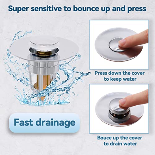 Partreko Universal Bathroom Sink Stopper, Upgraded Anti Clogging Pop Up Sink Drain Strainer Stoppers with Filter, Fits 1.08"—1.5" Drain Holes, Anti-Rust Bronze Drain Stopper with Hair Catcher(Sliver)