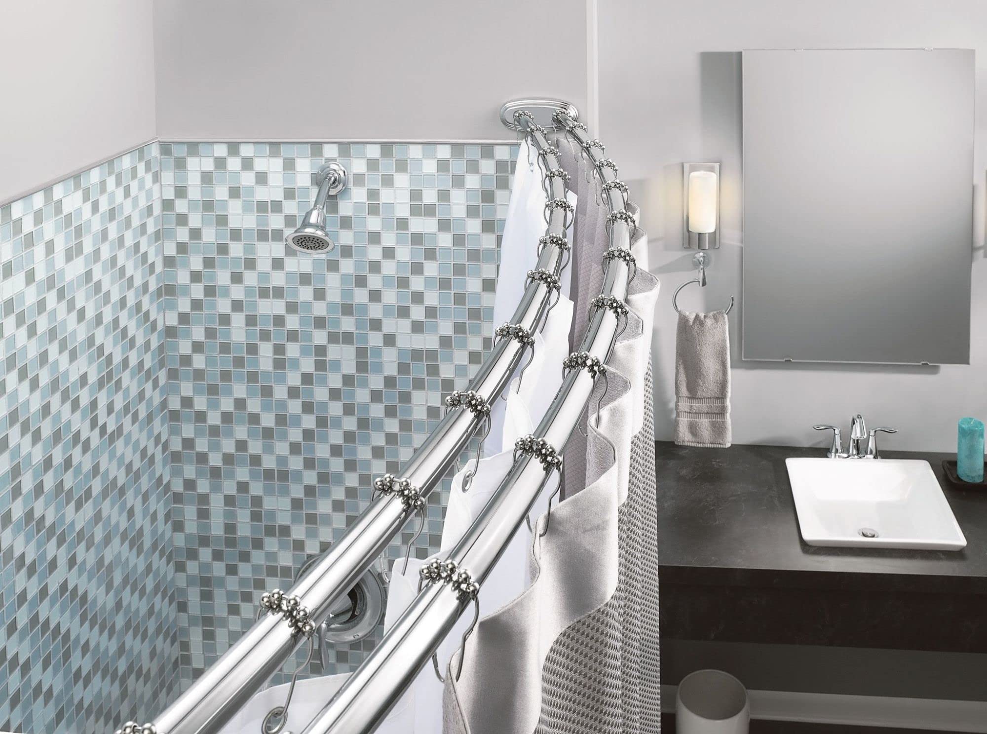 Moen DN2141CH 60-Inch Adjustable Stainless Steel Double Curved Shower Rod, Chrome