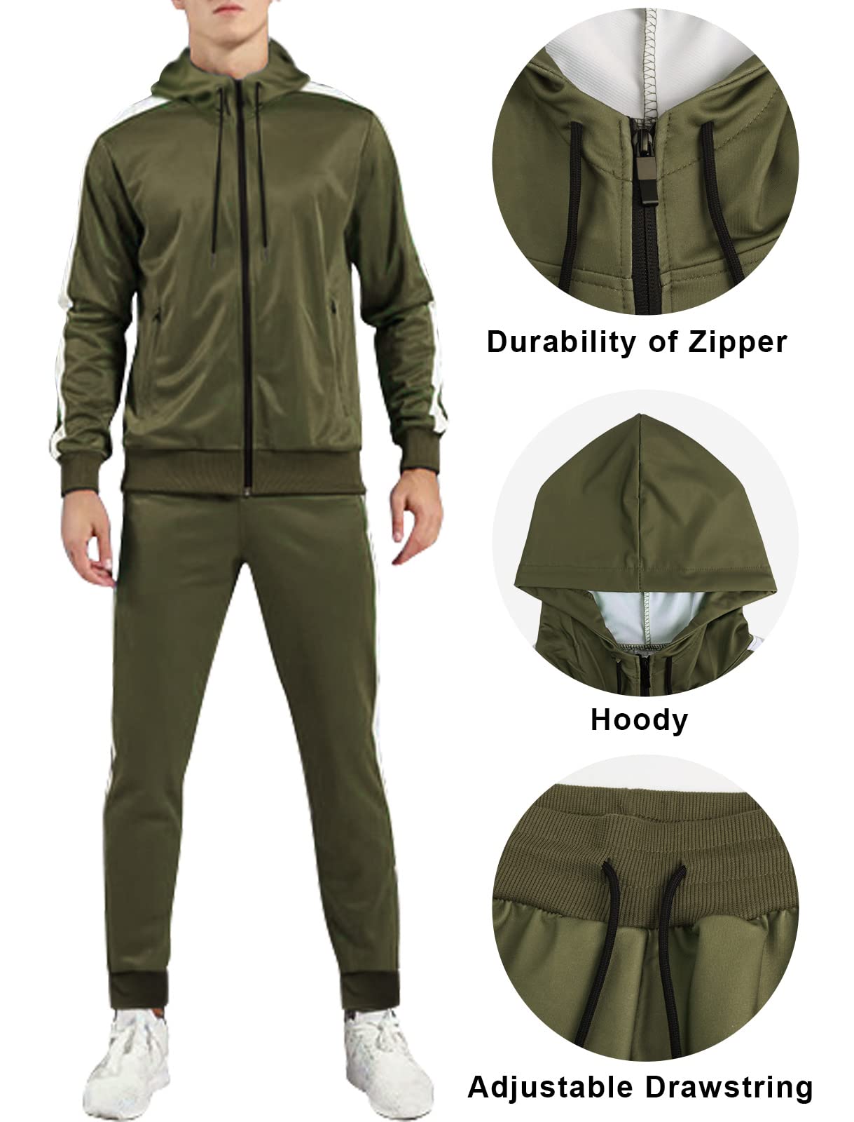 Leglocher Mens Tracksuits Athletic Sports Hooded Jogger Pants Casual Full Zip Jogging Sweatsuit Running, Black-white, Medium