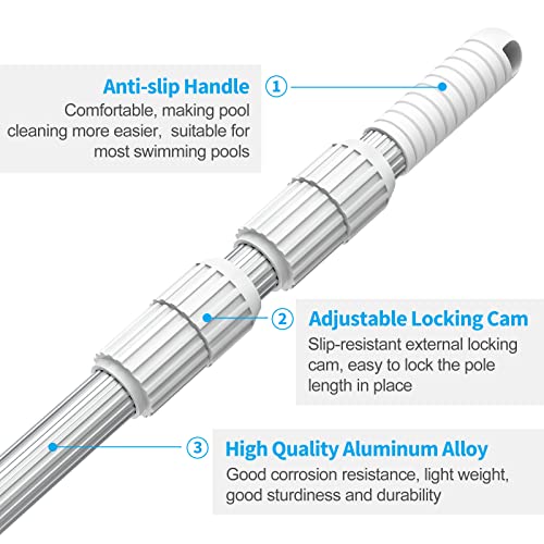 S-Union Thickened Telescopic 12 Feet Pool Pole, Upgraded Heavy Duty Aluminum Swimming Pool Cleaning Pole, Adjustable Length 4 to 12 Feet, Universal Pole for Skimmer Net Rake Brush Vacuum Head