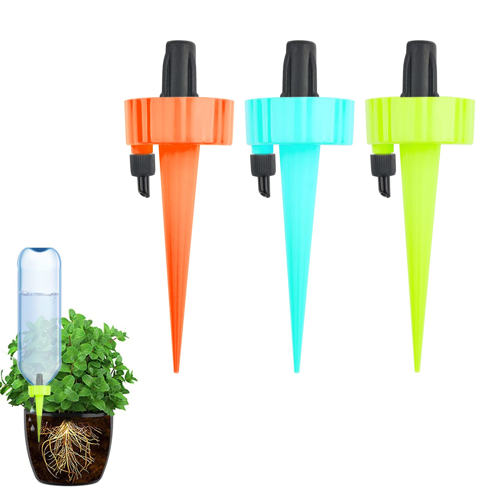 Self Plant Watering Spikes Devices: Adjustable Drip Rate Plant Watering Device with Control Valve, Unattended Automatic Watering System for Potted at Home and Vacation, Suitable for Gardens Plants Indoor & Outdoor (3)