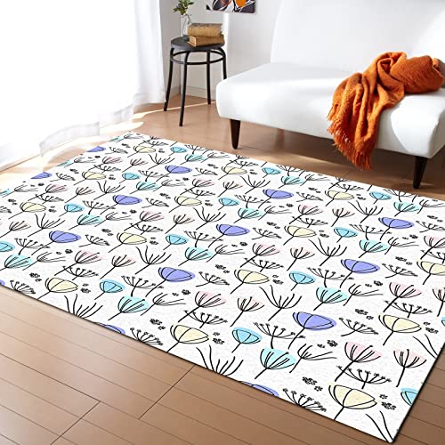 Large Area Rug 2' x 3' Throw Carpet Floor Cover Nursery Rugs for Children, Colorful Tulip Floral Modern Kitchen Mat Runner Rugs for Living Room/Bedroom Dandelion Flowers Illustraction