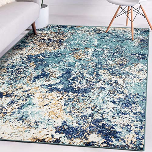 LUXE WEAVERS Rug - Persian Rugs 6490 Abstract Area Rug - Modern Design, Blue / Size 5 x 7