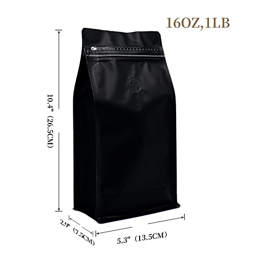 Resealable Coffee Bags, 50Pcs Stand Up Coffee Pouches with Valve and Side Zipper, Black Aluminum Foil Storage Bags for packaging food (1 LB, 16 oz)