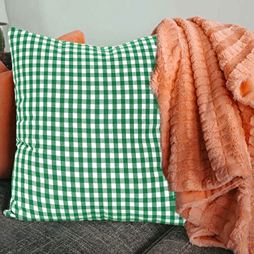 WHITEWRAP Pillow Cover| Farmhouse Checkers Decorative Throw Pillow Cover| Pillowcase| 18x18 inch Pack of 2 Green and White