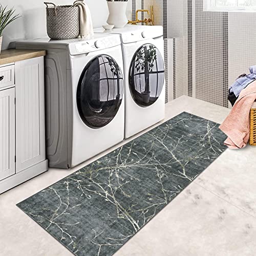 RUGSREAL Area Rug 2x6 Runner Rug Kitchen Mat Vintage Floral Runner Rug Entrance Foldable Rug Washable Hallway Entry Carpet Non Slip Rugs Farmhouse Living Room Bathroom Bedroom Dining Room,Grey