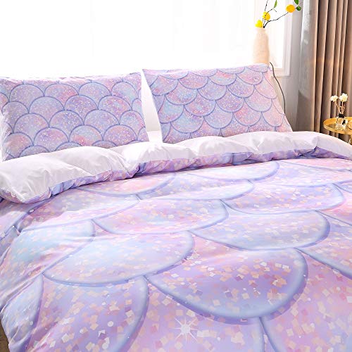 KINBEDY Duvet Cover Set Twin Size for Kids Girls Women with Colorful Geometric Fish Scale Pattern Mermaid Soft Microfiber Lightweight Bedding Sets
