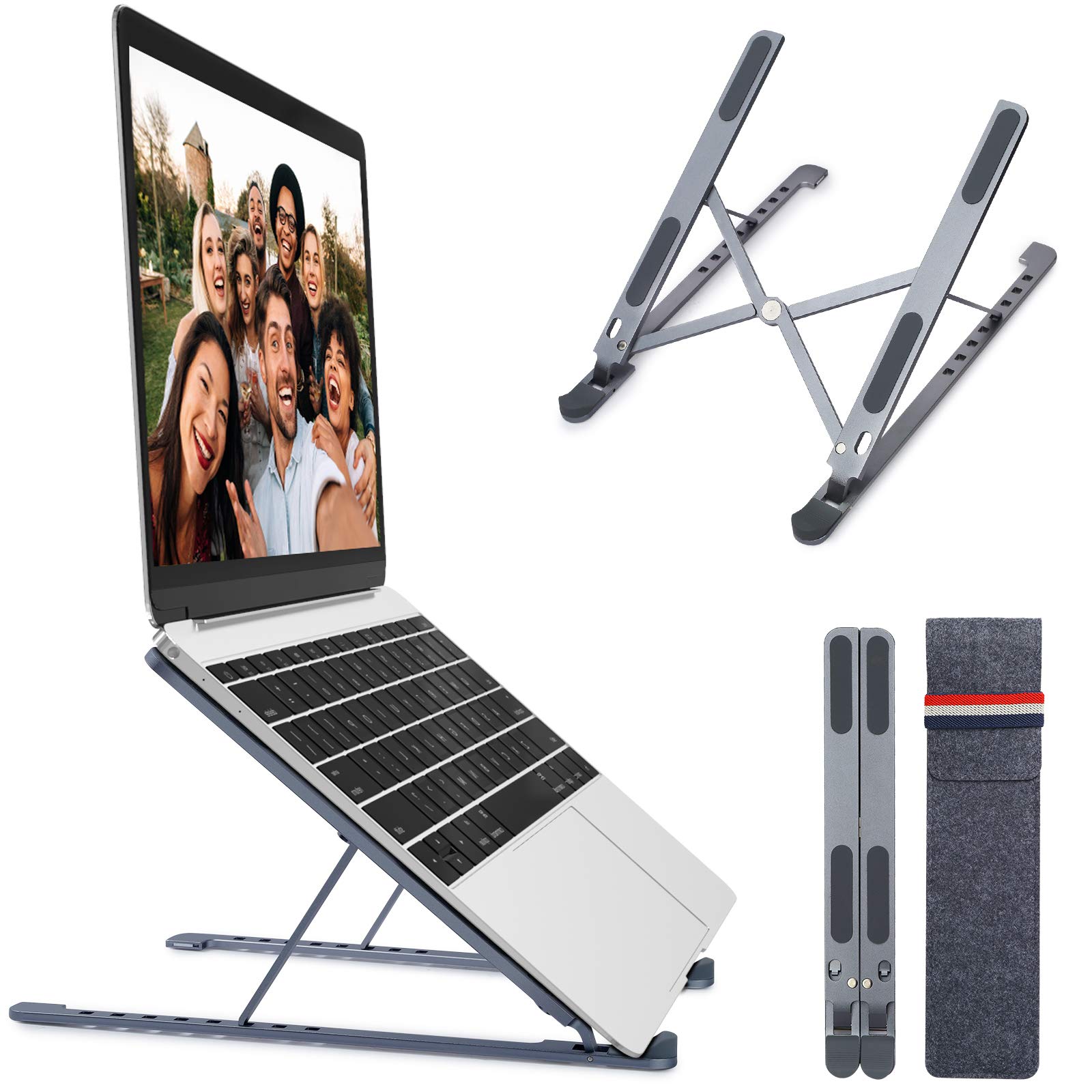 JUNEU Laptop Stand for Desk, Aluminum Computer Riser 8 Angles Adjustable Notebook Stand Mount Holder for MacBook, HP, Tablet, iPad, More 10-17.3 Inch, Supports up to 44lb
