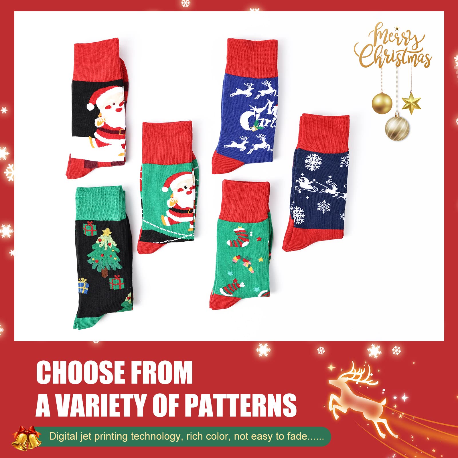 Moonlight Manor Christmas Socks For Men, 6 Pack Mens Christmas Socks, Xmas Crew Socks US Size 6-13